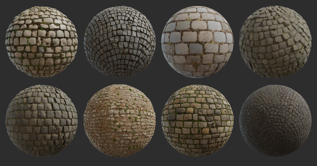 Textures: Floor > Outdoor > Man Made > Cobblestone • Poly Haven