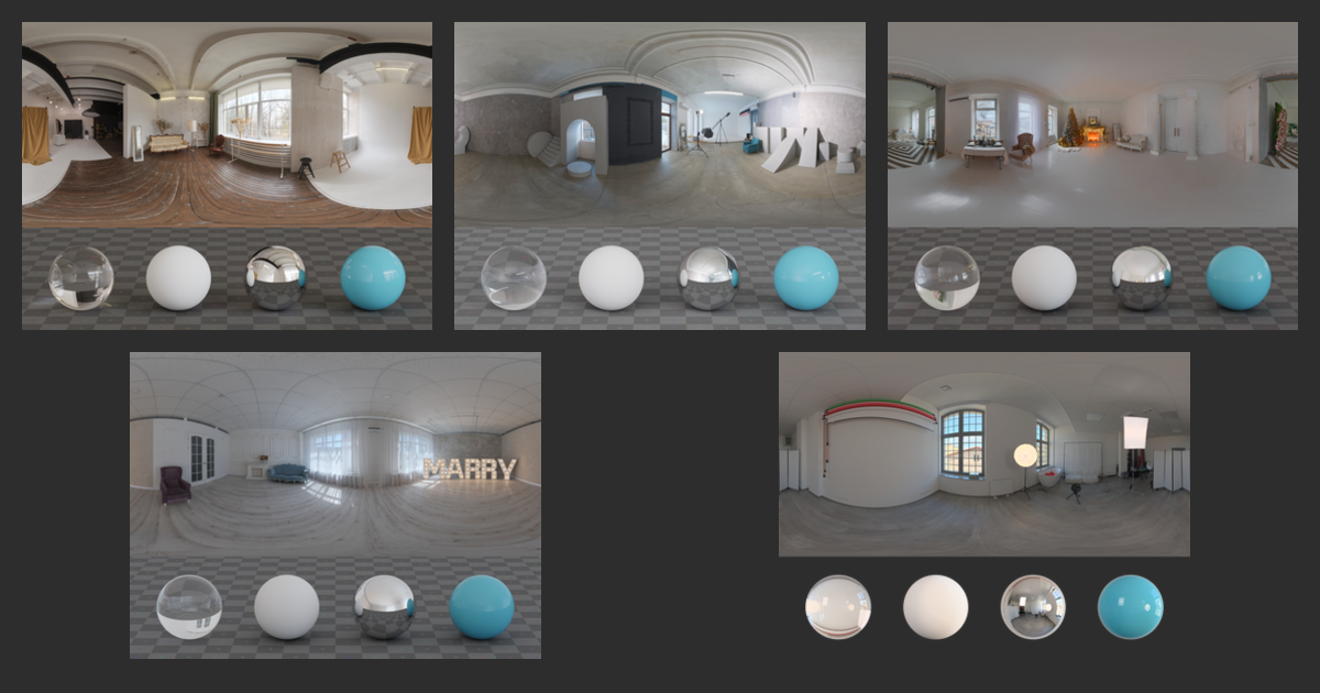 HDRIs: Studio > Natural Light > Low Contrast > Artificial Light • Poly Haven