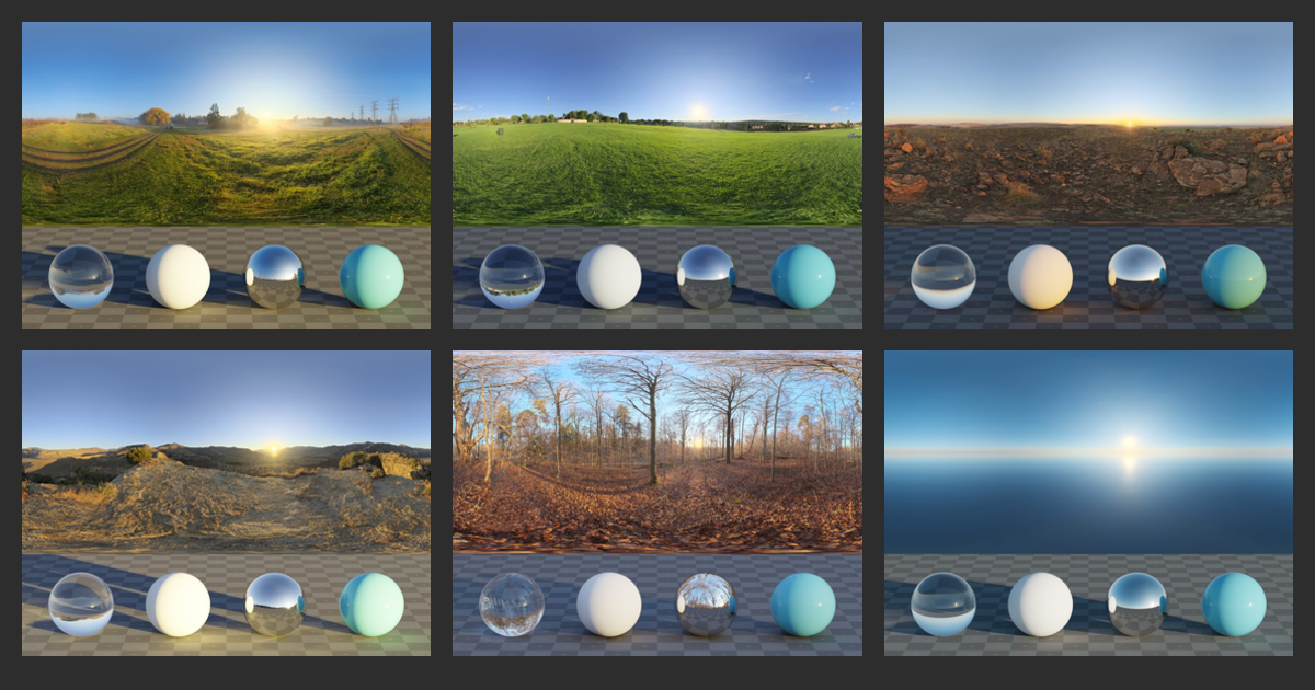 HDRIs: Sunrise-sunset > High Contrast > Nature > Clear • Poly Haven